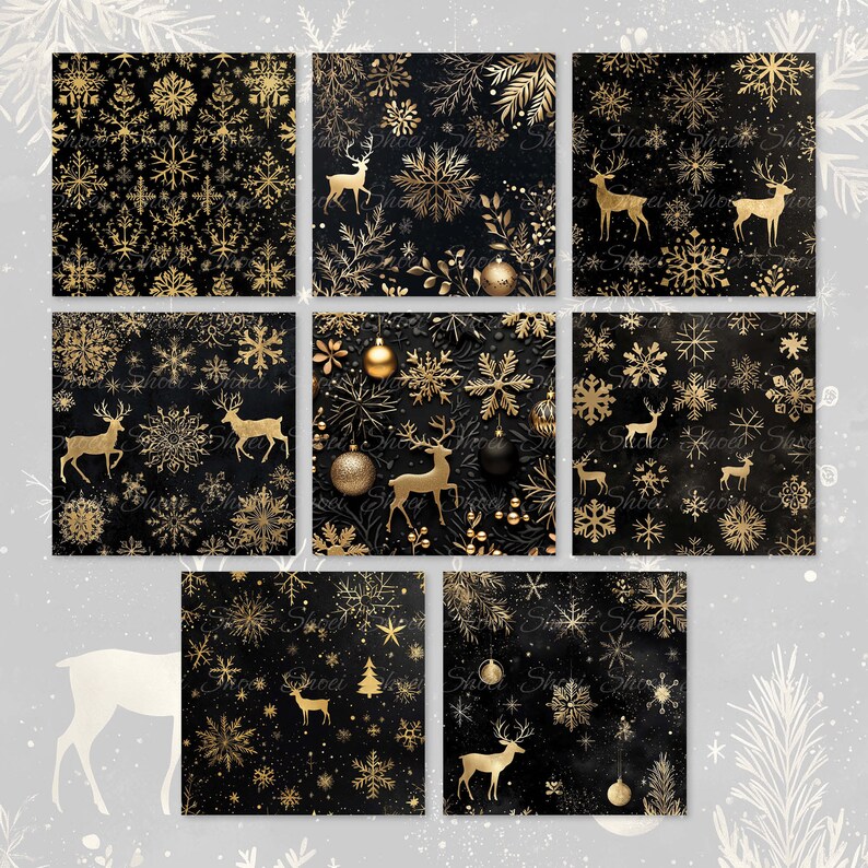 Black & Gold Christmas Digital Paper: 30-page Scrapbook Kit (12x12 Inch ...