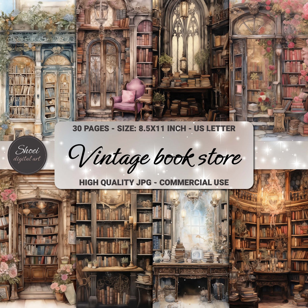 Book Store Enchanted Library Digital Paper, 30 Pages Portrait Size for ...