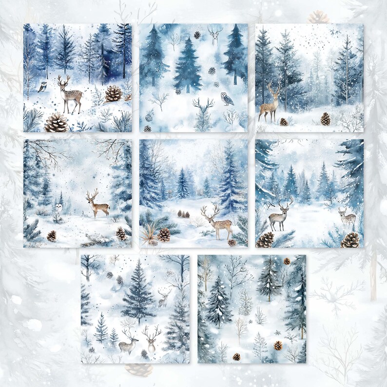 Watercolor Winter Forest Digital Paper: 30 Page Christmas Collection ...
