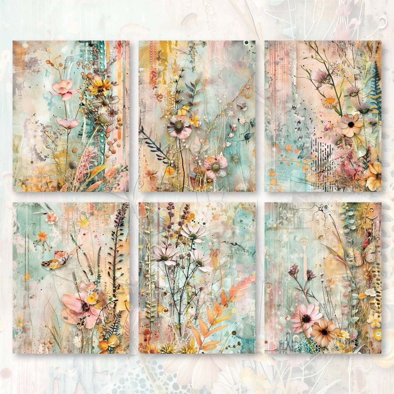 Floral Mixed Media Digital Paper: 30 Spring Scrapbooking Backgrounds (8 ...