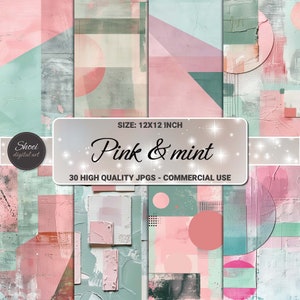 Pink Mint Nordic Geometric Style Digital Paper Pack - 30 Pages 12X12 ...