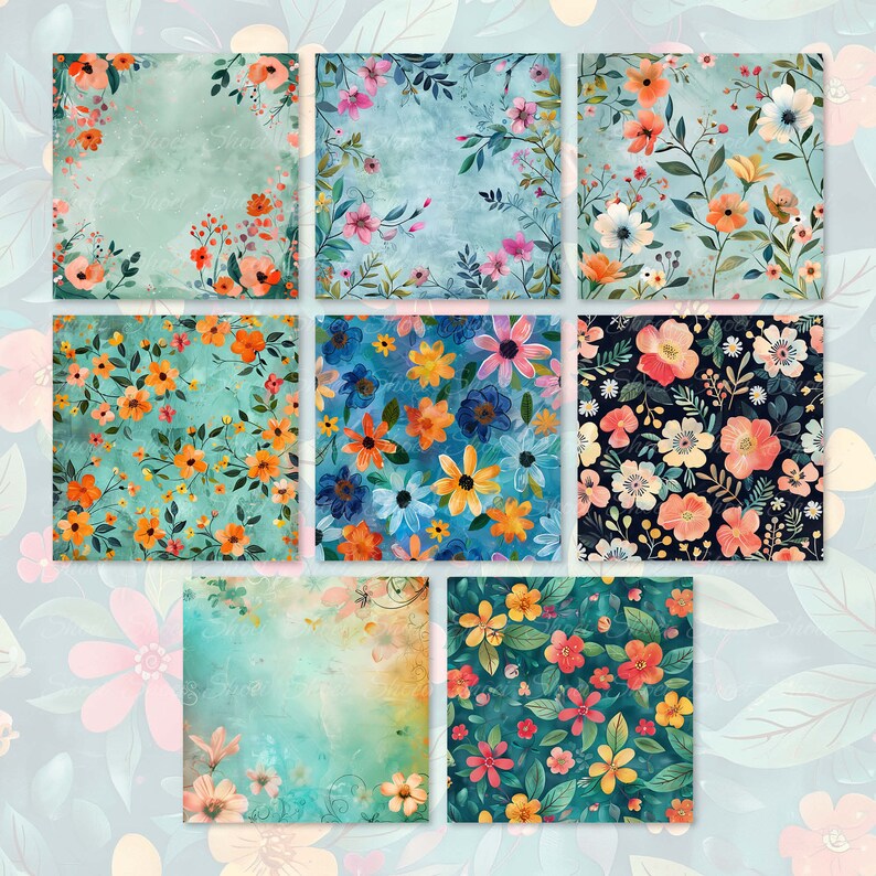 Whimsical Floral Digital Paper Collection 30 Pages 12X12 for Junk ...