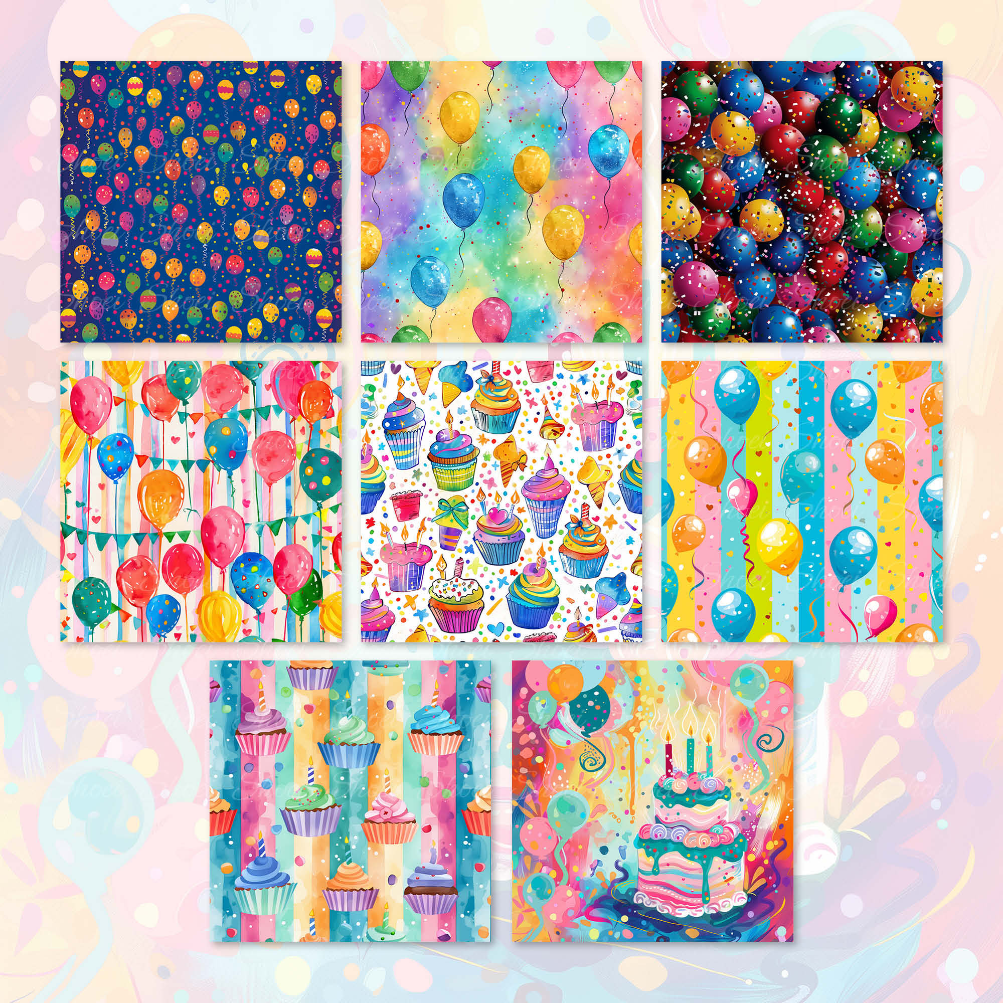 Birthday Party Digital Paper Set: 12x12 Scrapbook Backgrounds (digital ...