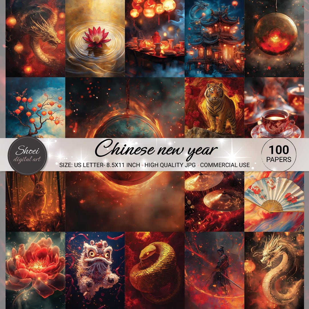 Vibrant Chinese New Year Digital Paper Collection - 100 Pages for ...
