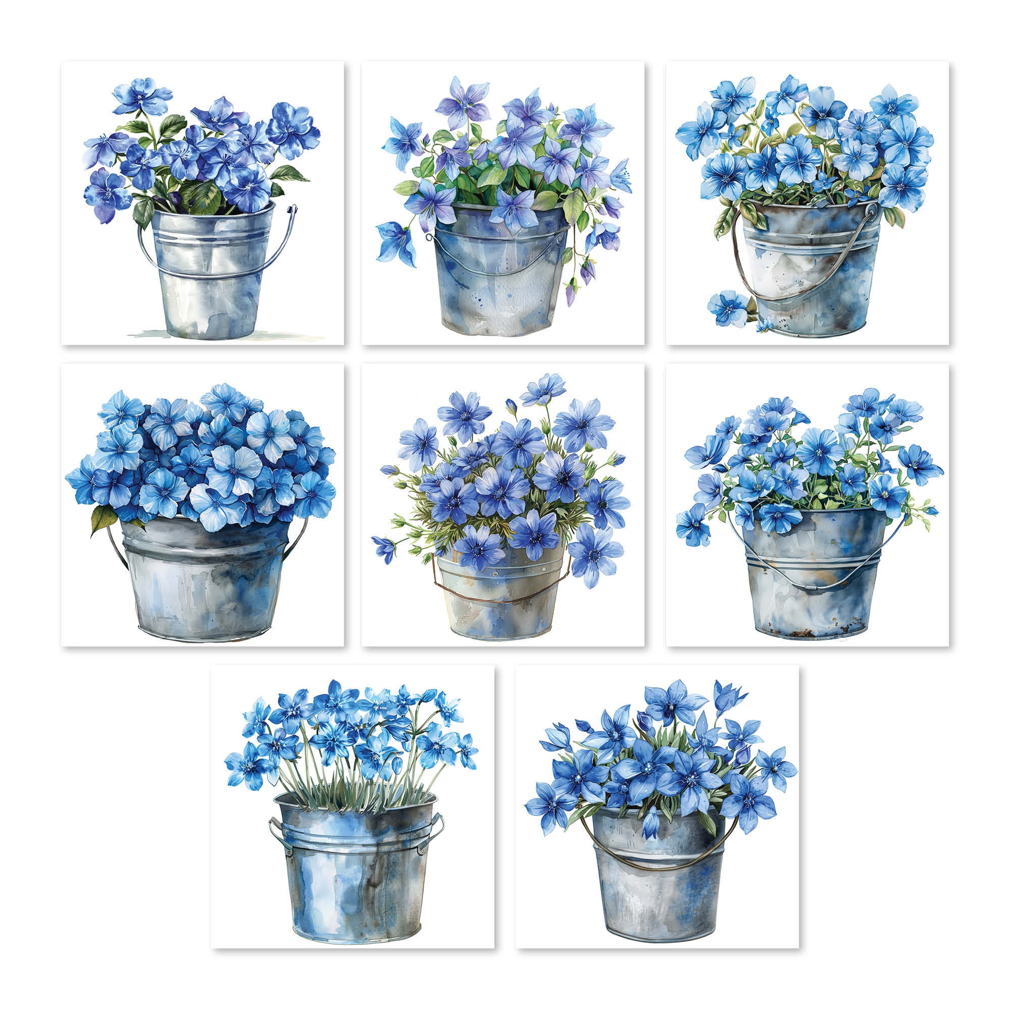 Blue Flowers Bouquet Clipart Bundle Digital Art for Scrapbooking, Card ...