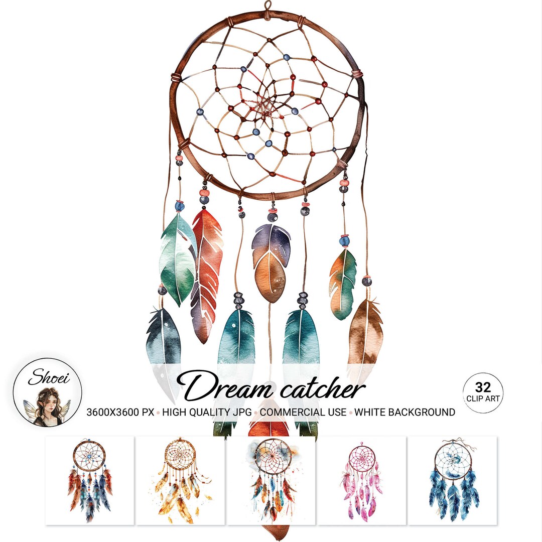 32 Dream Catcher Watercolor CLIPART JPG for Art and Craft Digital Paper ...
