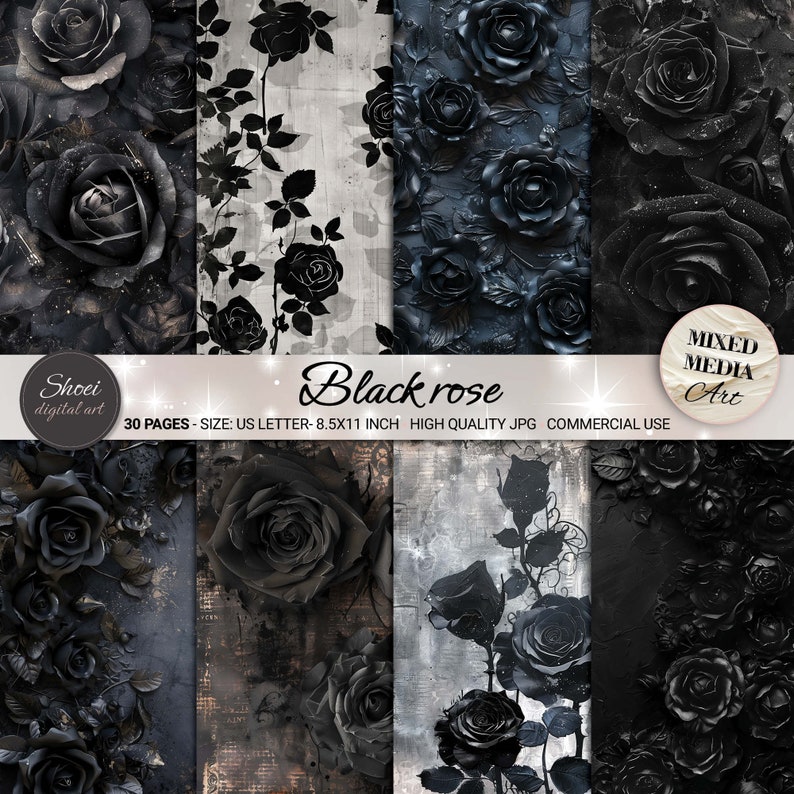 Black Rose Digital Papers - 30 Elegant Gothic Designs, Dark Floral ...