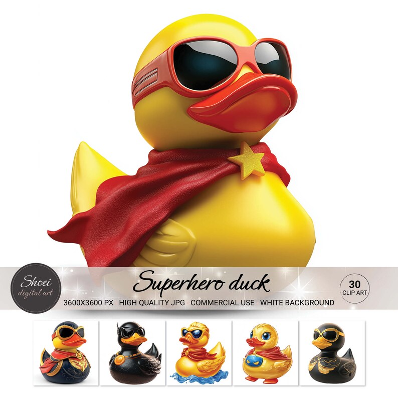 Rubber Duck Superhero Clipart Set - Fun Digital Prints for Scrapbooking ...