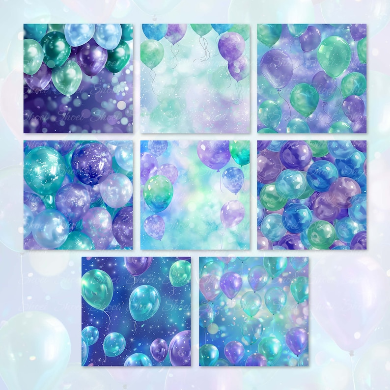Purple Blue Balloon Digital Paper: Glitter Party Backgrounds (12x12 ...