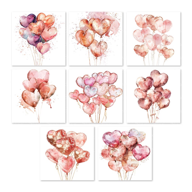 32 Birthday Watercolor Pink Balloons Clipart Bundle Digital ...