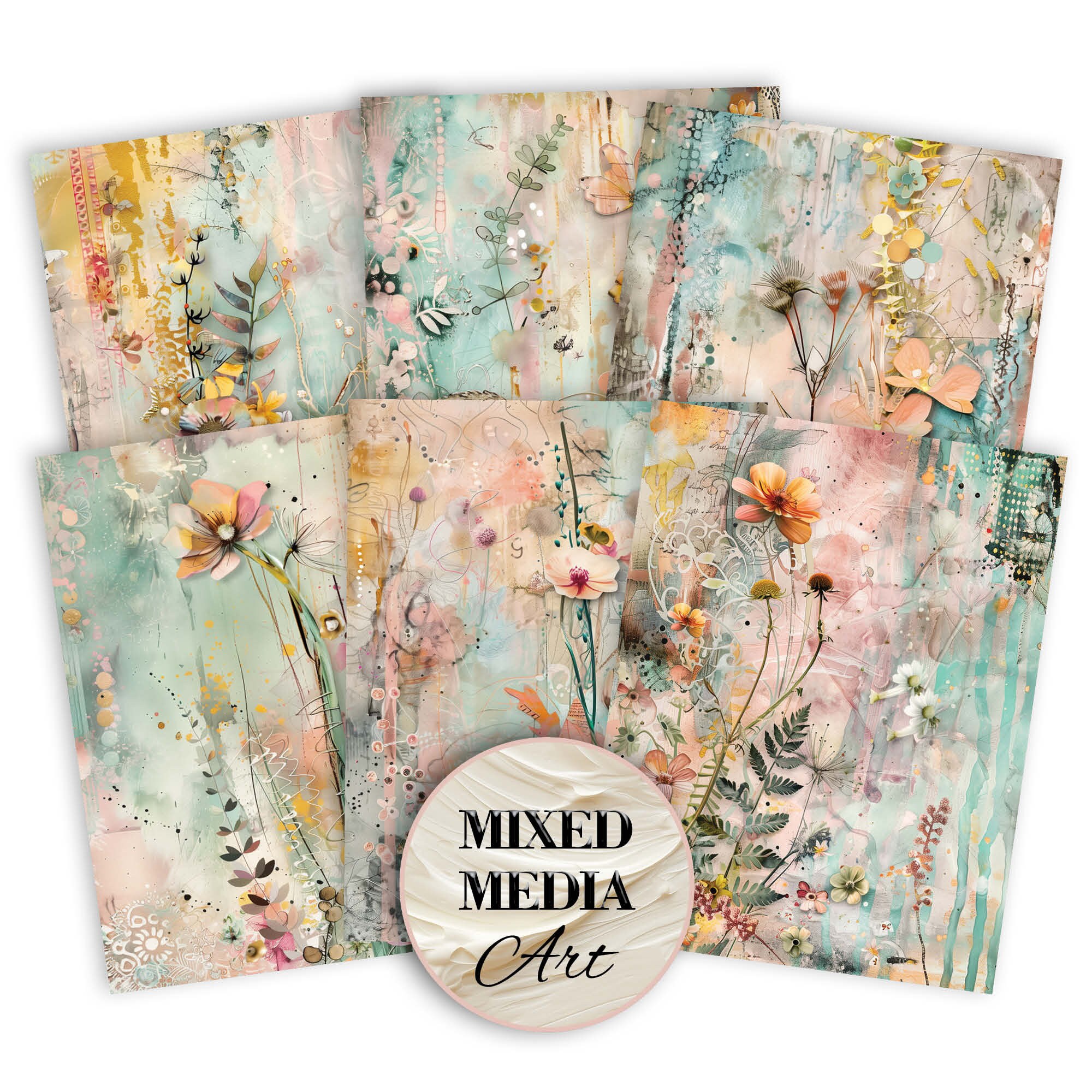 Printable Whimsical Floral Digital Paper, 30 Pages 8.5X11 Size for Junk ...