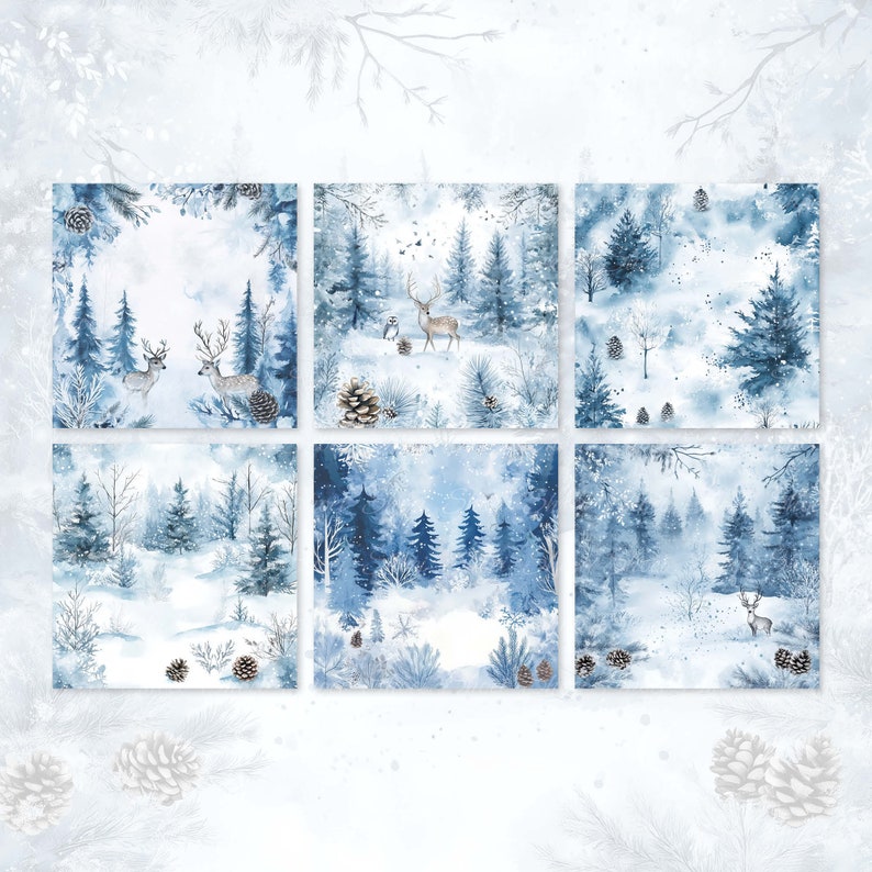 Watercolor Winter Forest Digital Paper: 30 Page Christmas Collection ...