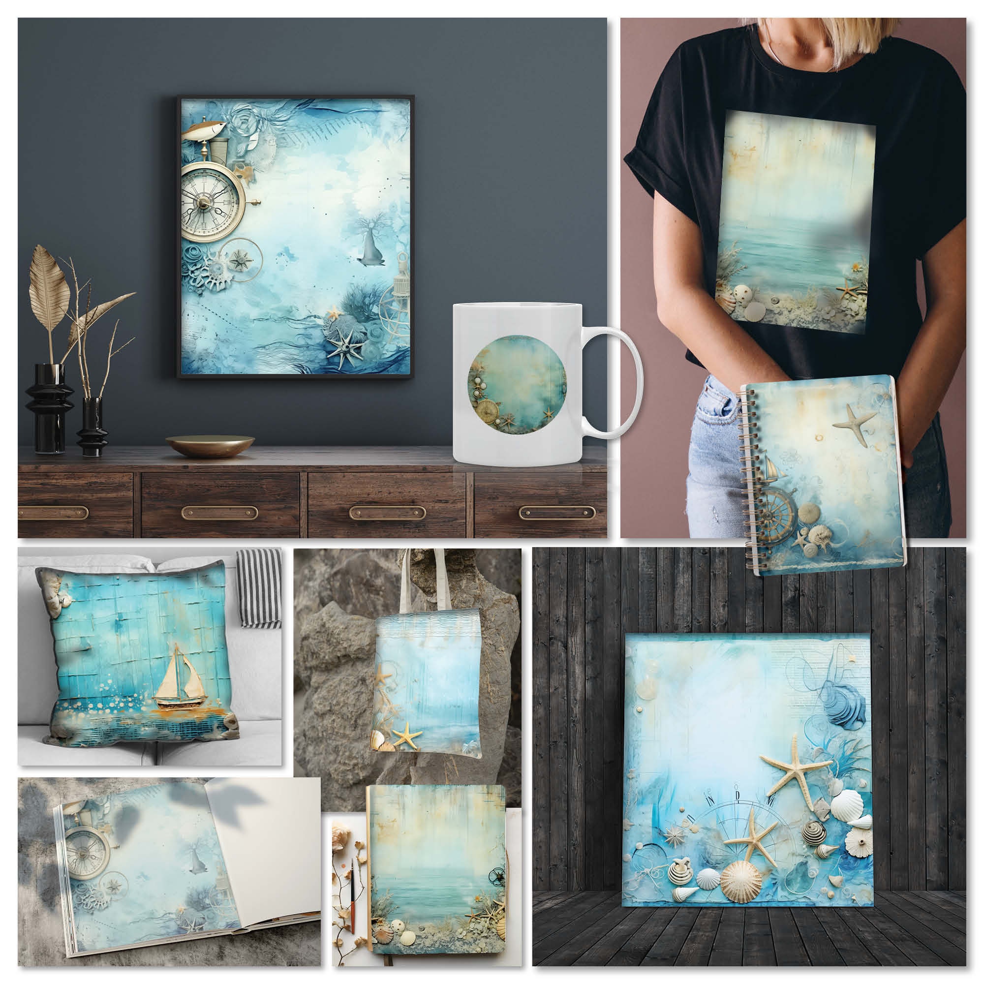 Sea Theme 12X12 Digital Paper for Scrapbooking Paper, Junk Journal Kit ...