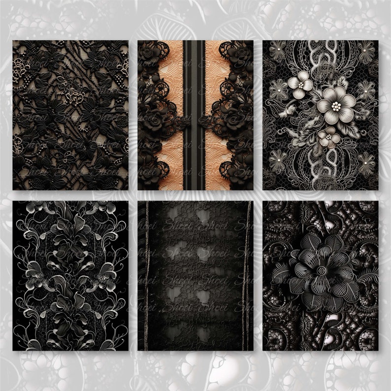 Black Lace Digital Paper for Junk Journal Kit, Mixed Media Art ...