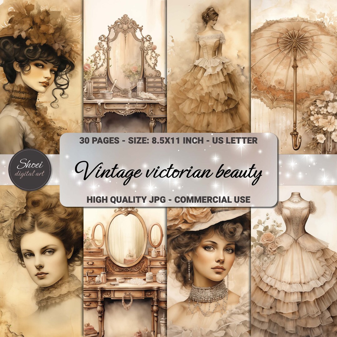 Vintage Victorian Beauty Digital Paper: 30 Portrait Pages (8.5x11 Inch ...