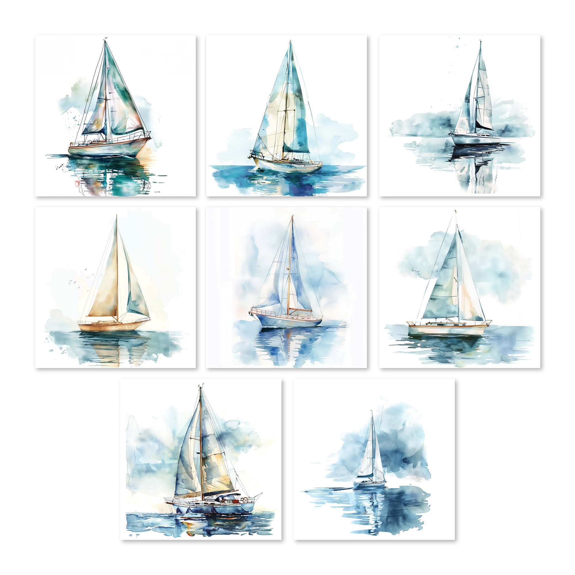 32 Sailboat at Sea Watercolor Clipart Collection Art and Craft Digital ...
