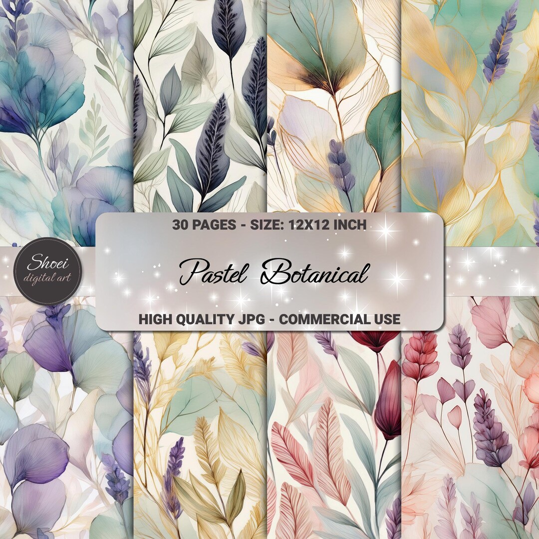 Watercolor Floral Digital Paper: Pastel Botanical Scrapbook Backgrounds ...