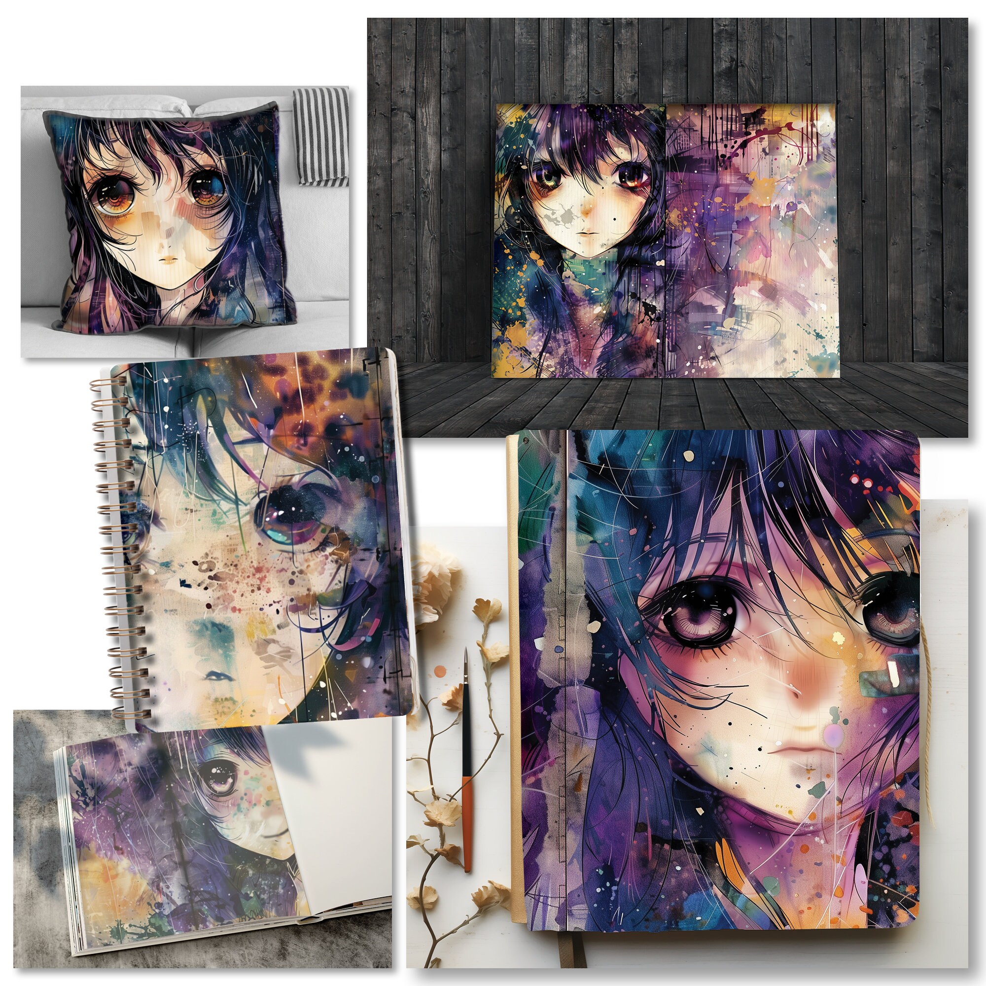 Anime Girl Abstract Purple Digital Paper, 30 Pages 8.5X11 Size for Junk ...
