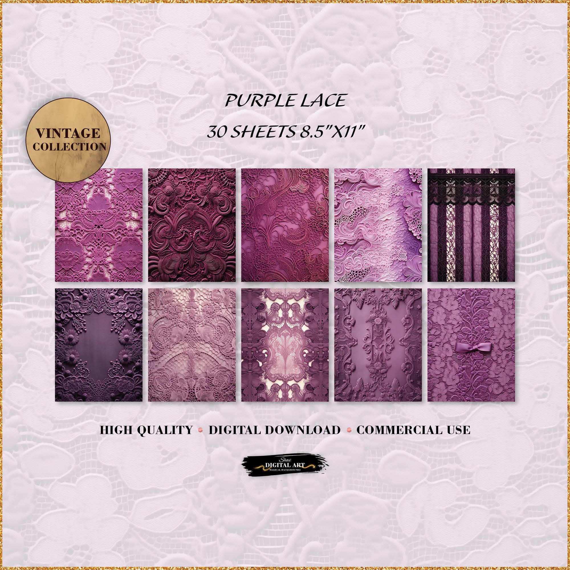 Purple Lace Digital Paper for Junk Journal Kit, Mixed Media Art ...