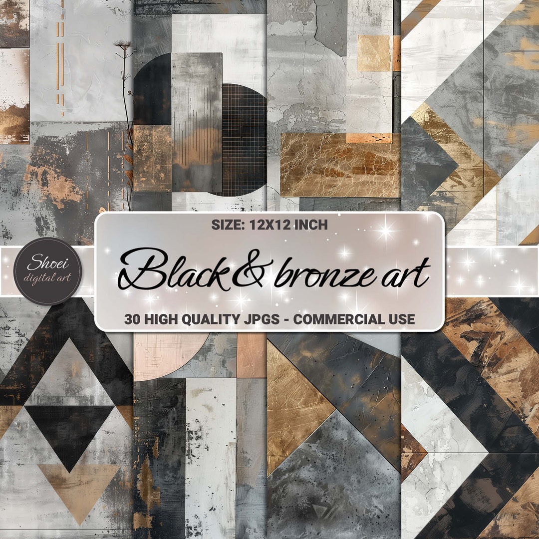 Black Bronze Nordic Geometric Digital Paper - 30 Pages 12X12 ...