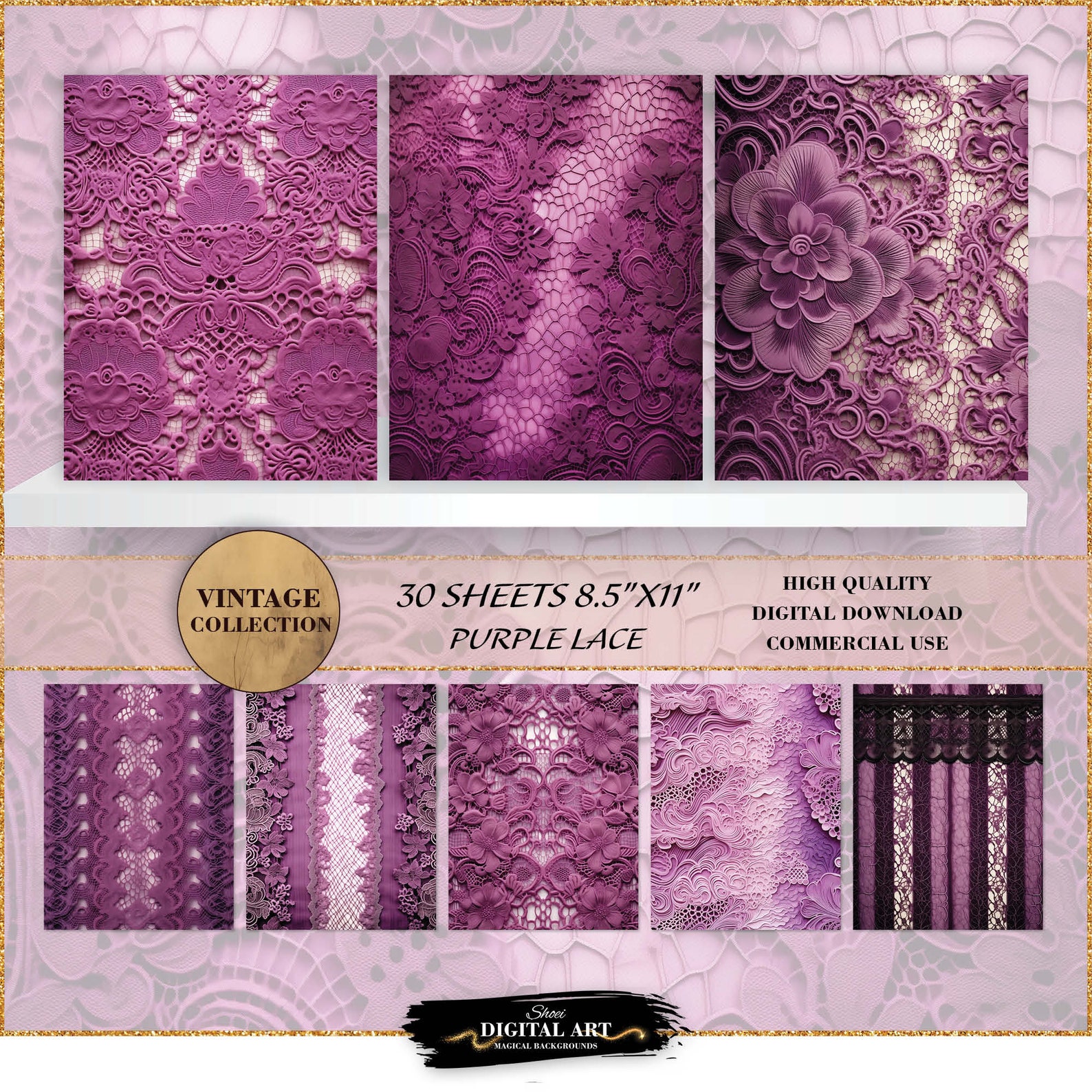 Purple Lace Digital Paper for Junk Journal Kit, Mixed Media Art ...