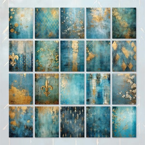 100 Printable Blue Gold Digital Paper 8.5X11 for Junk Journal ...