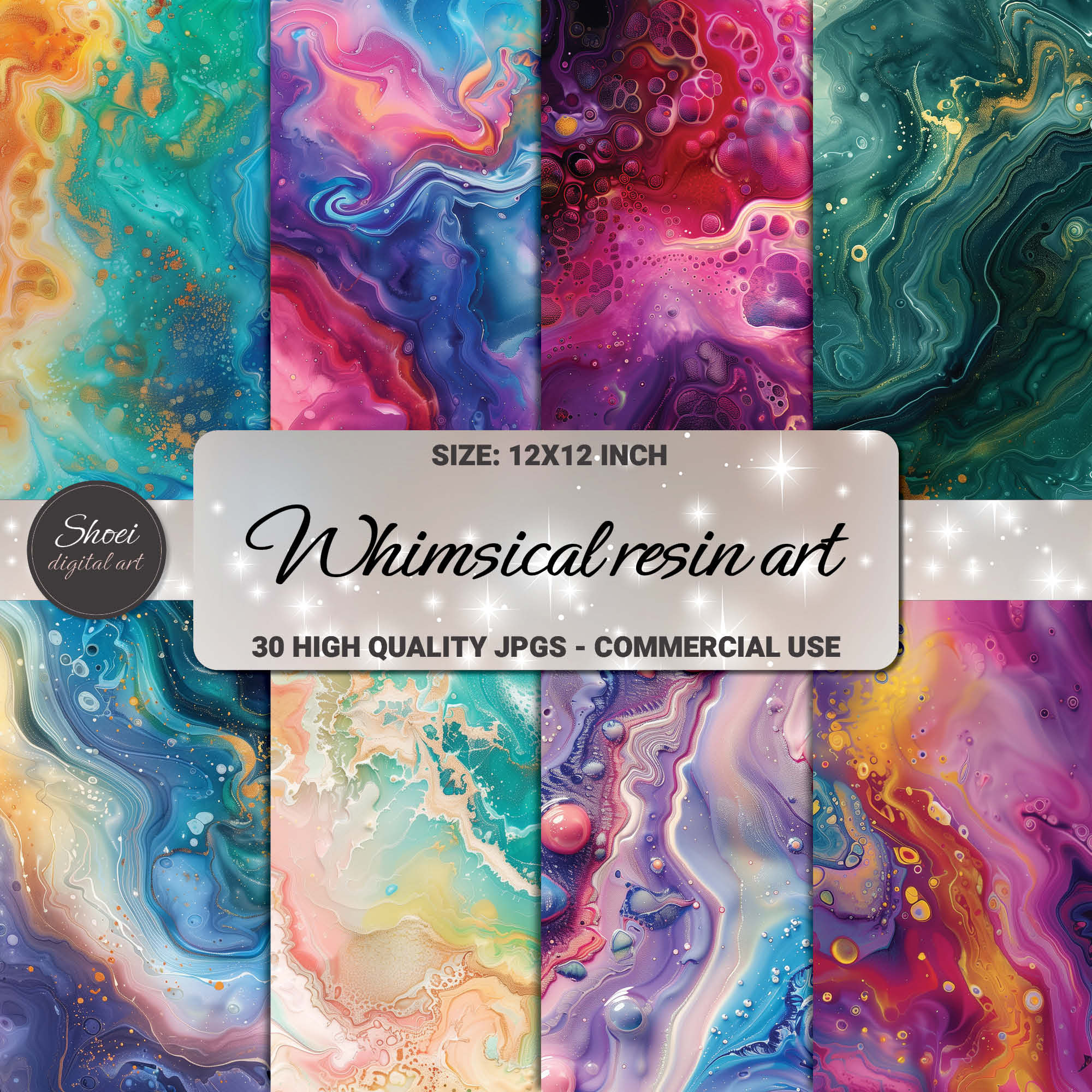 Whimsical Resin Art Digital Paper Colorful 12x12 Pages for Junk Journal ...