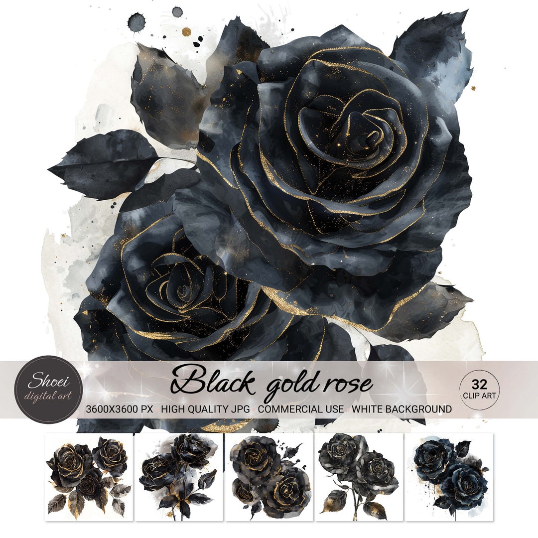 32 Black Rose Watercolor Pink CLIPART JPG - Art and Craft, Scrapbook ...