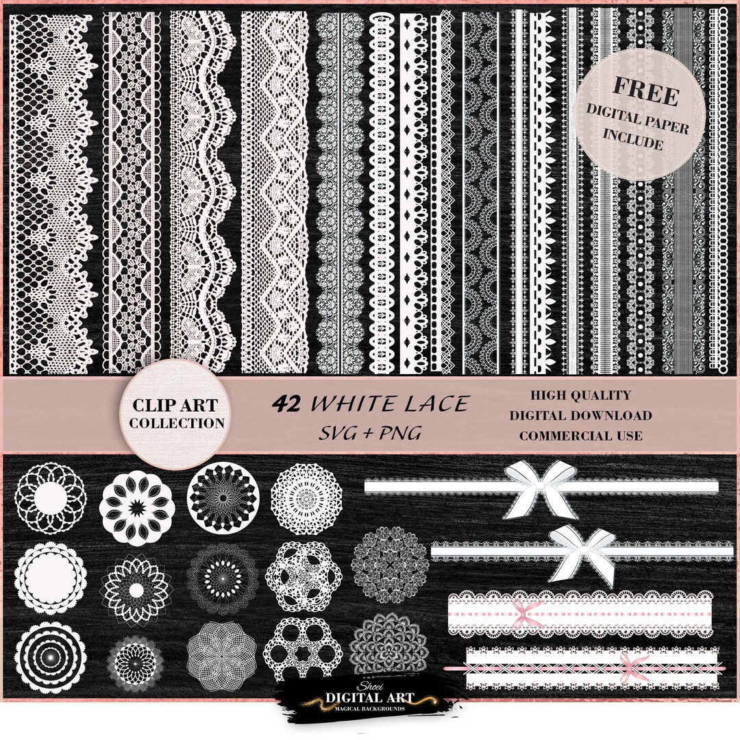 42 White Lace SVG and PNG, White Lace Borders and Circles for ...