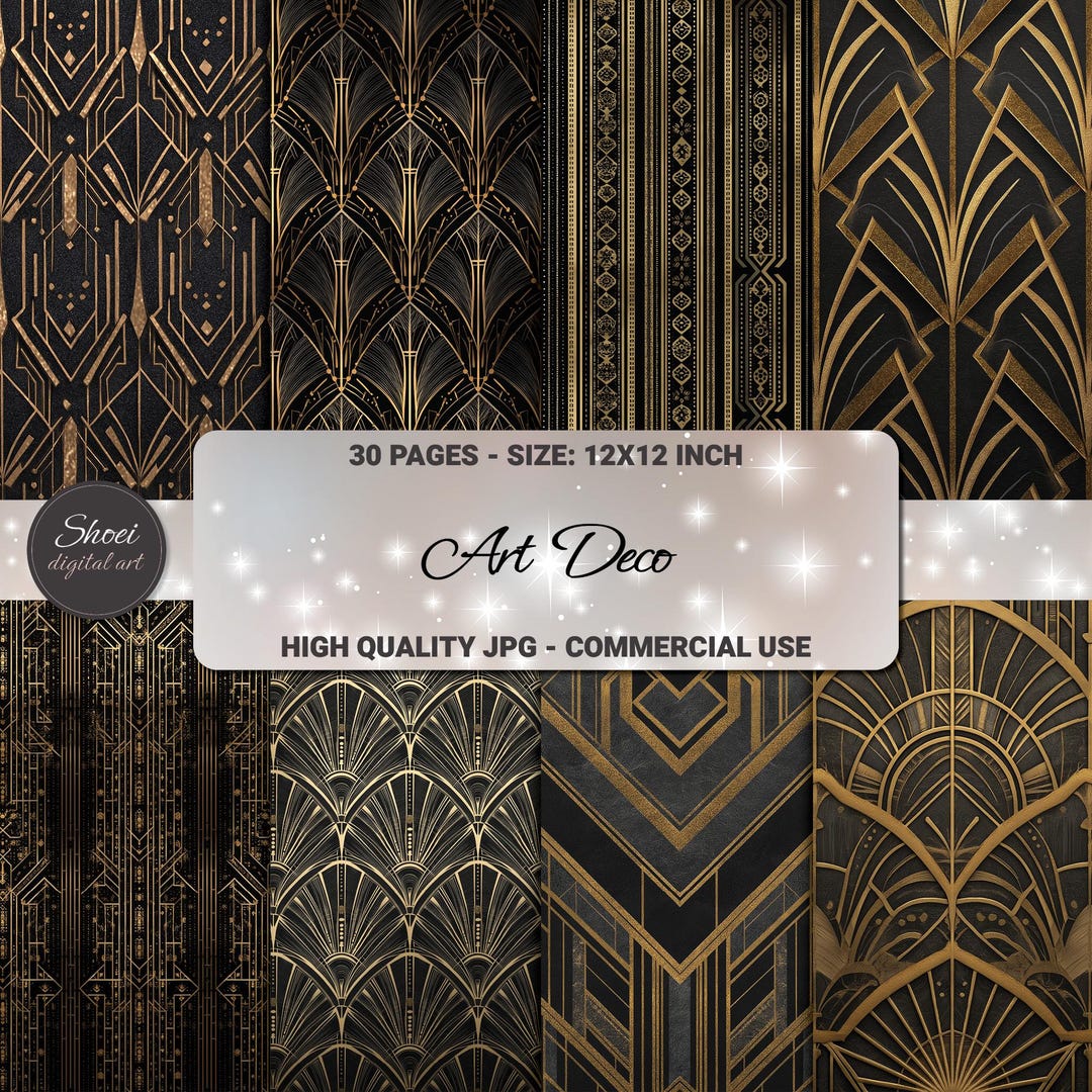 Art Deco Digital Paper Pack, Black and Gold, 1920s Backgrounds (digital ...