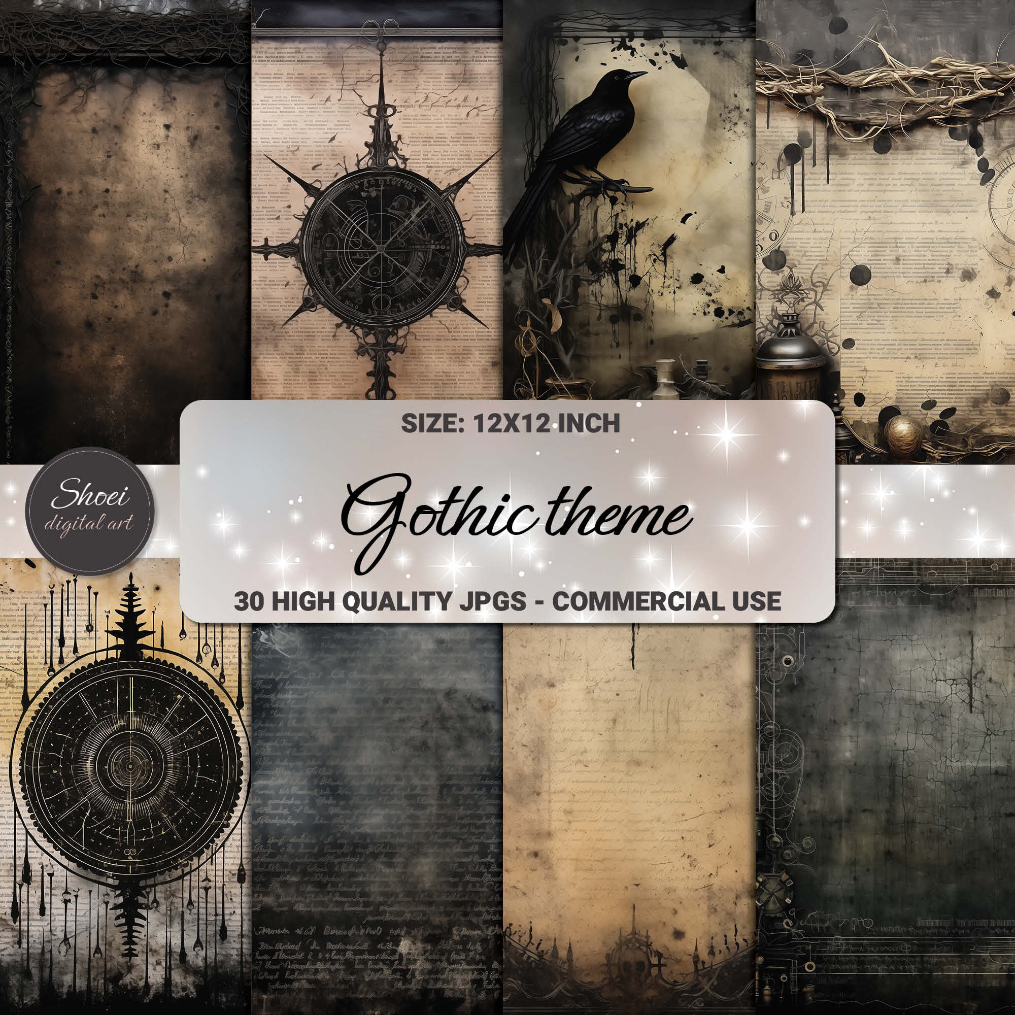 12x12 Gothic Theme Digital Paper Pack for Scrapbooking and Mixed Media ...