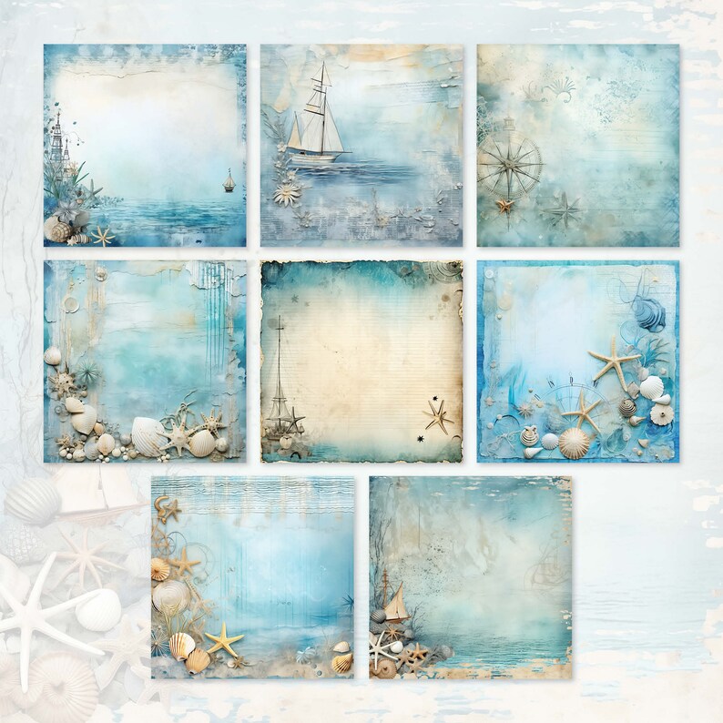 Sea Breeze Digital Paper: Nautical Scrapbook & Junk Journal (12x12 Inch ...