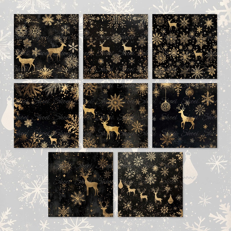 Black & Gold Christmas Digital Paper: 30-page Scrapbook Kit (12x12 Inch ...