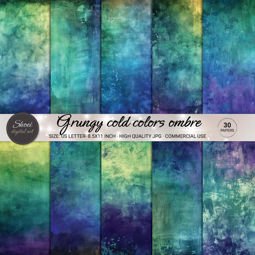Grungy Blue Purple Green Ombre Digital Paper, 30 Pages 8.5X11 Size for ...