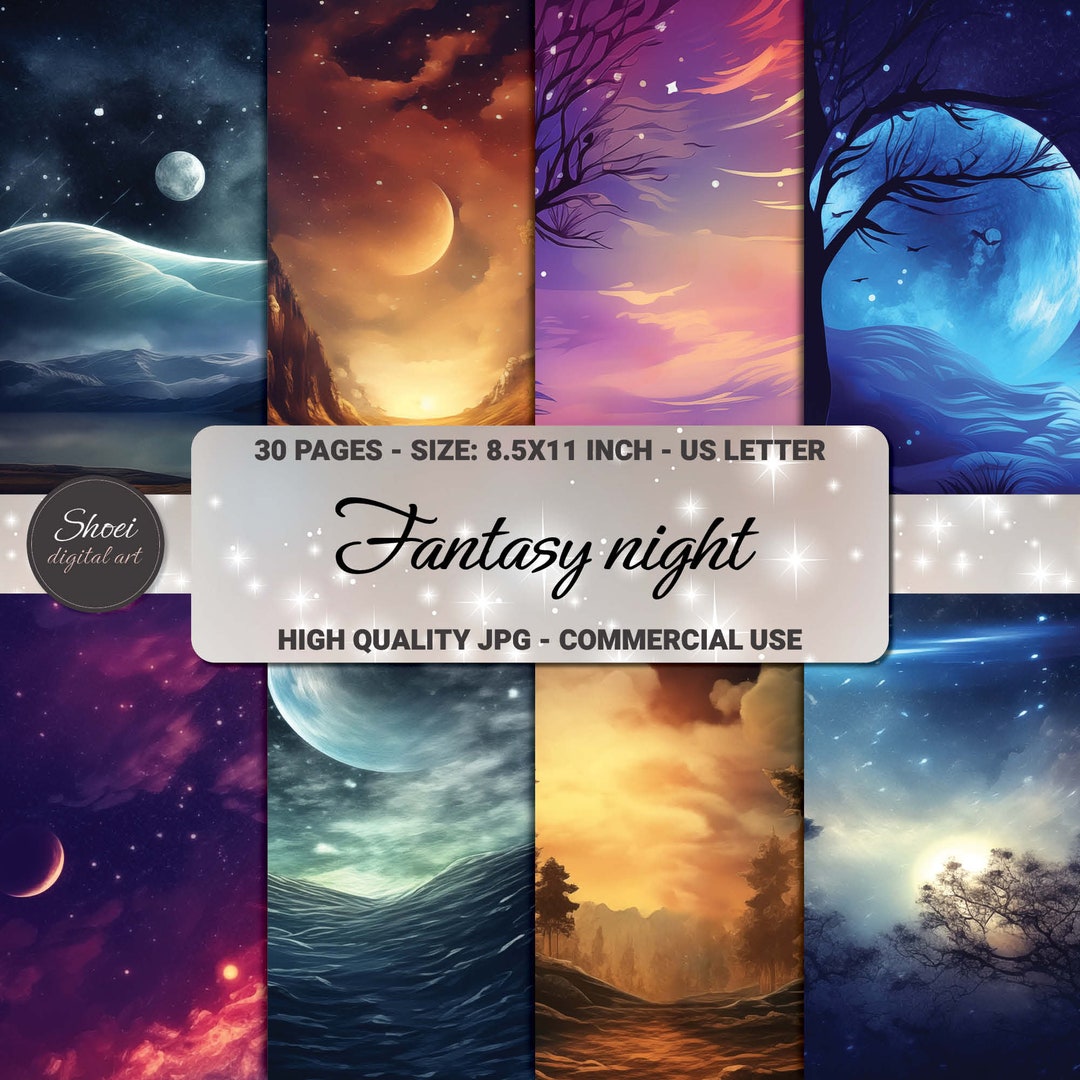 Night Sky Stars Galaxy Fantasy Digital Paper, 30 Pages 8.5x11 Size for ...