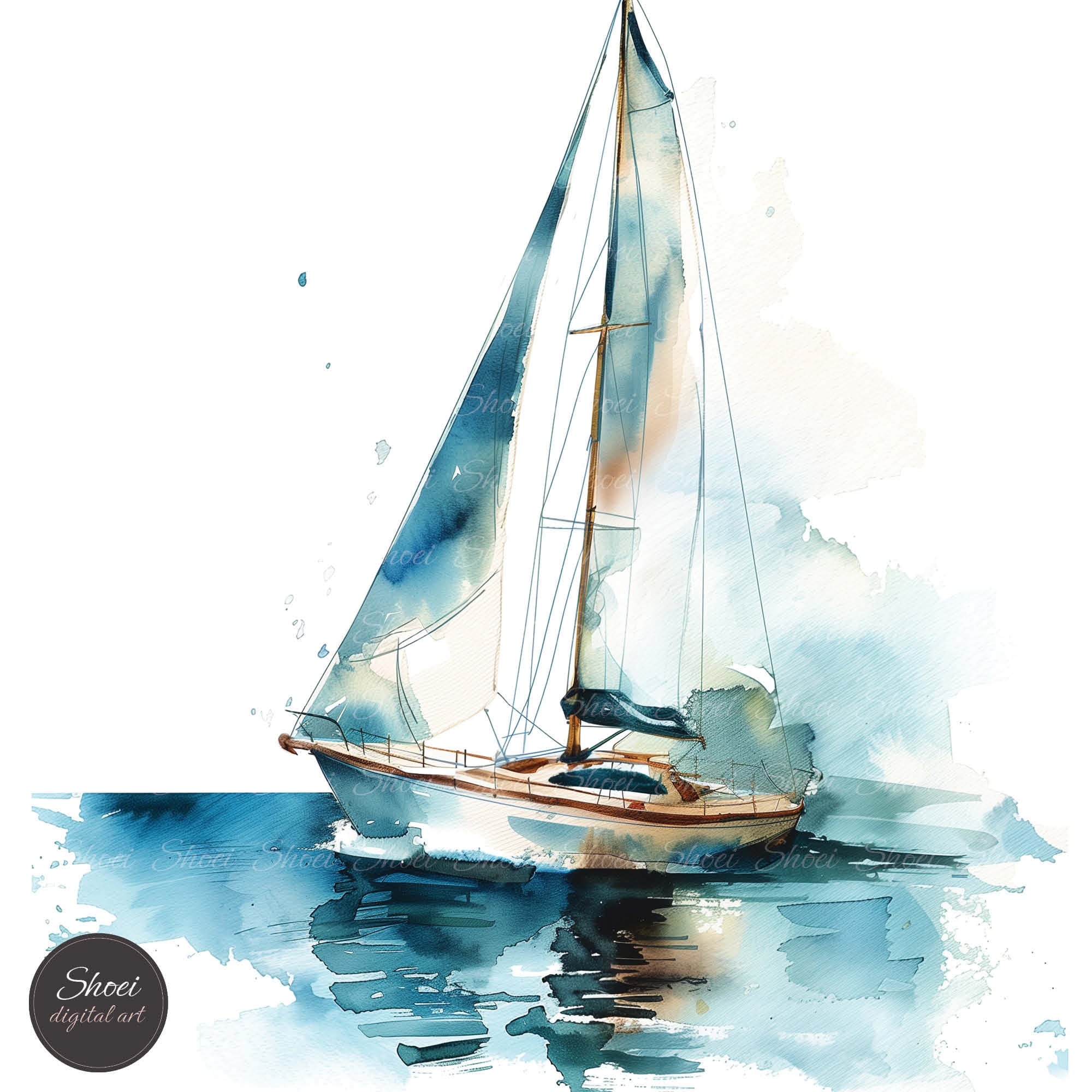 32 Sailboat at Sea Watercolor Clipart Collection Art and Craft Digital ...