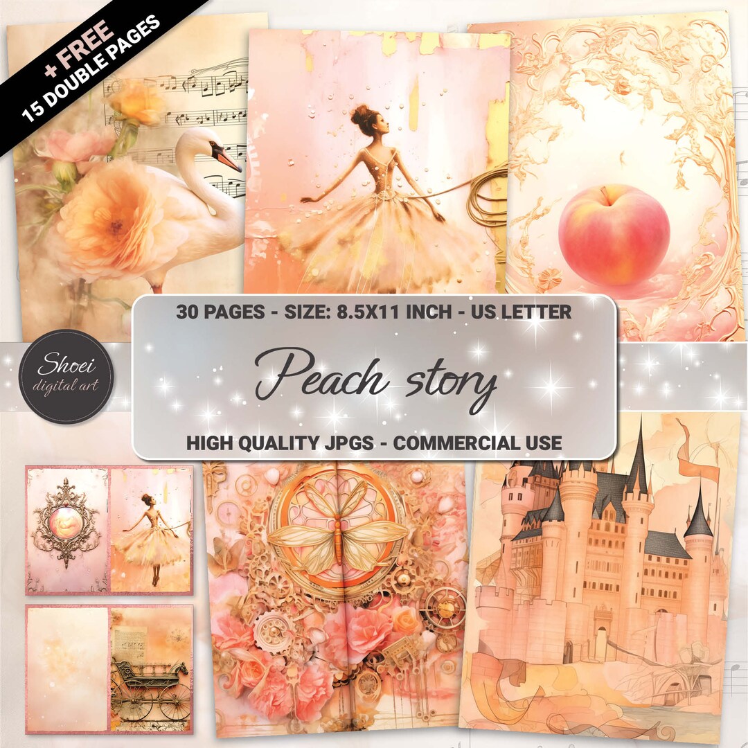 Enchanting Peach Fairy Tale Digital Paper Set for Junk Journals and ...