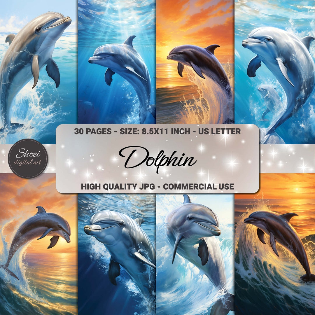 Dolphin Digital Paper, 30 Pages Portrait Size for Junk Journal ...