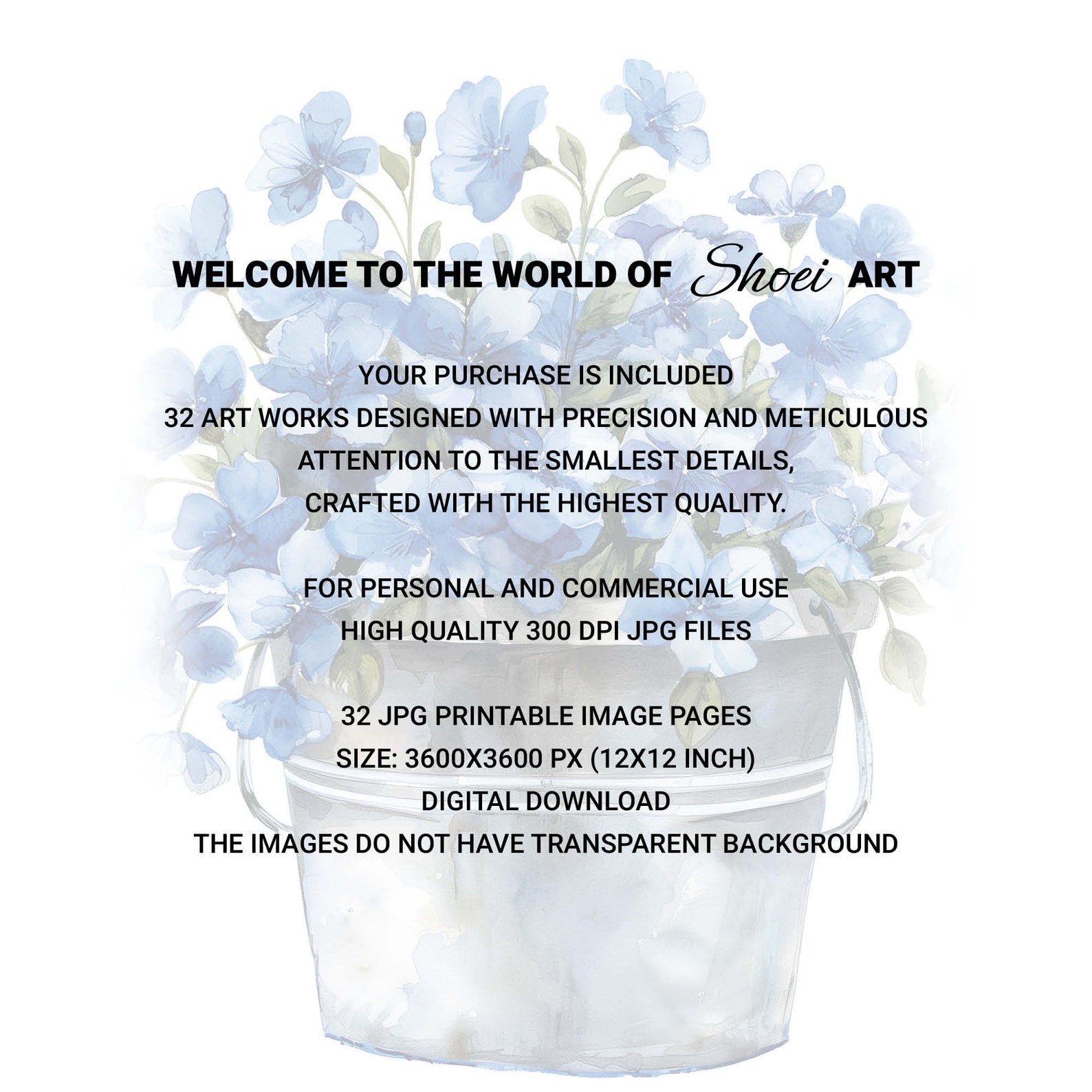 Blue Flowers Bouquet Clipart Bundle Digital Art for Scrapbooking, Card ...