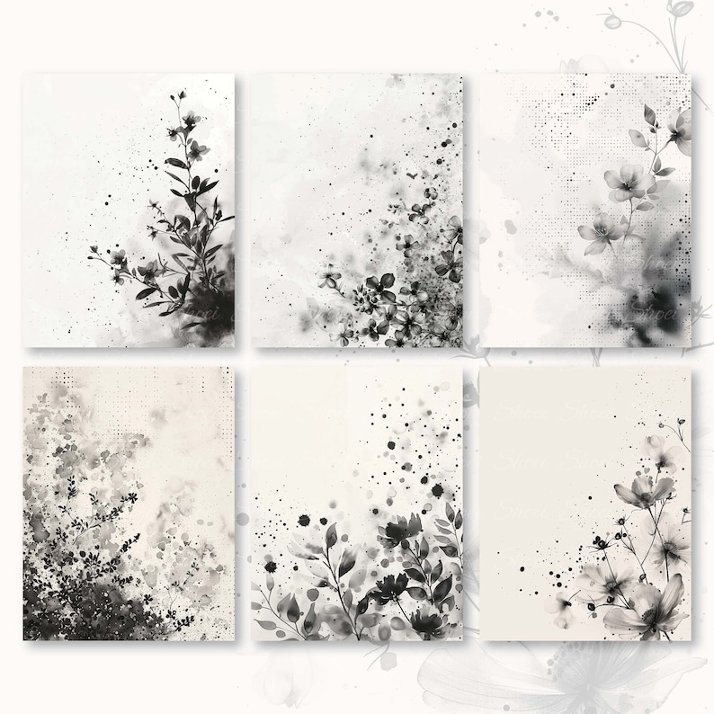 Black & White Flowers Digital Papers - 30 Elegant Monochrome Designs ...