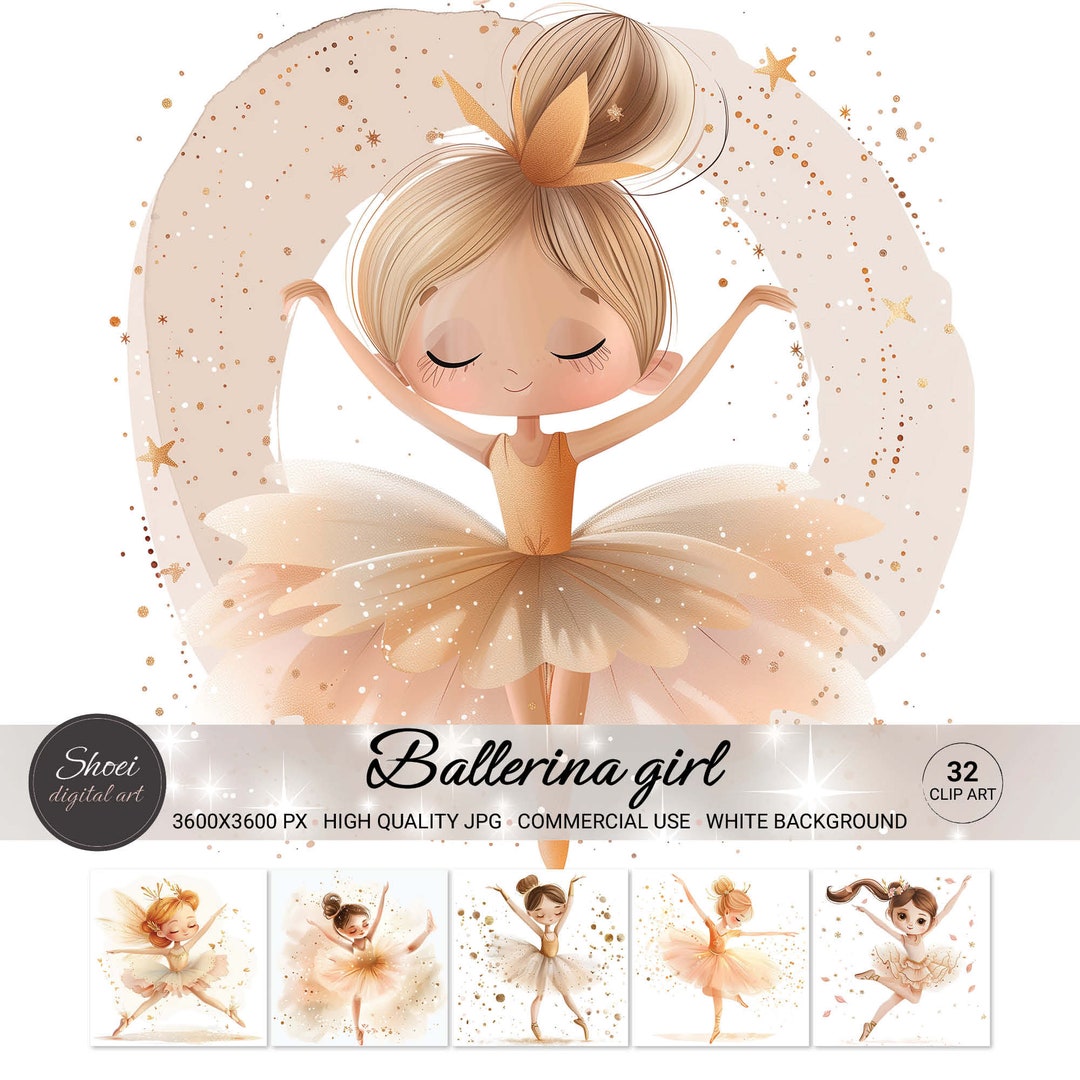 Ballerina Girl Clipart: Pink & Gold Watercolor Ballet Dancer ...