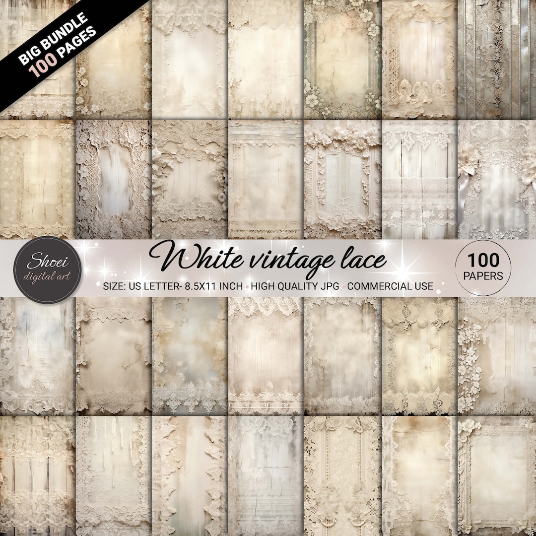 White Lace Vintage Digital Paper for Junk Journal Kit, Mixed Media Art ...