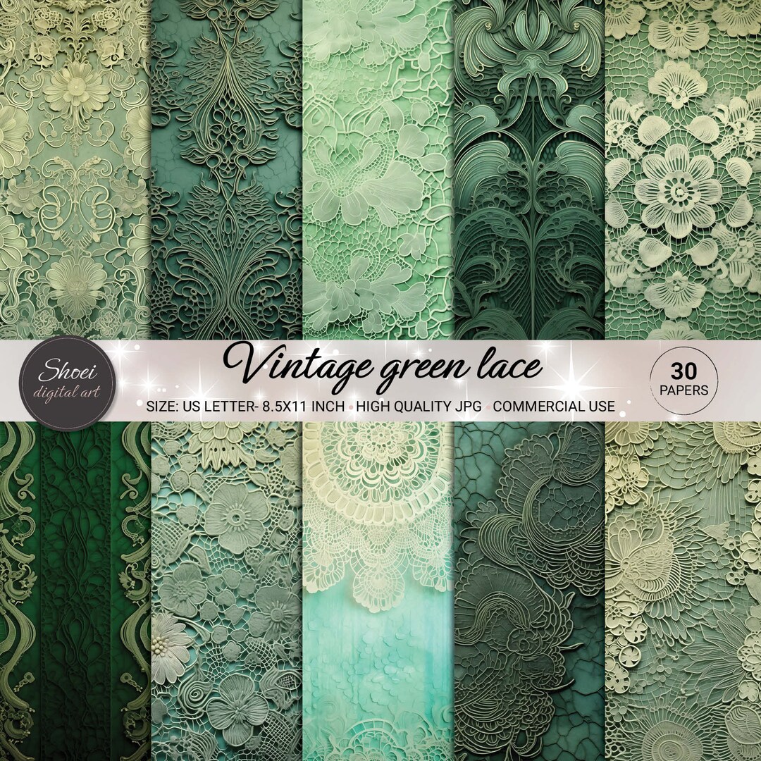 Vintage Green Lace Digital Paper: 30 Elegant Designs (8.5x11 JPG) - Etsy