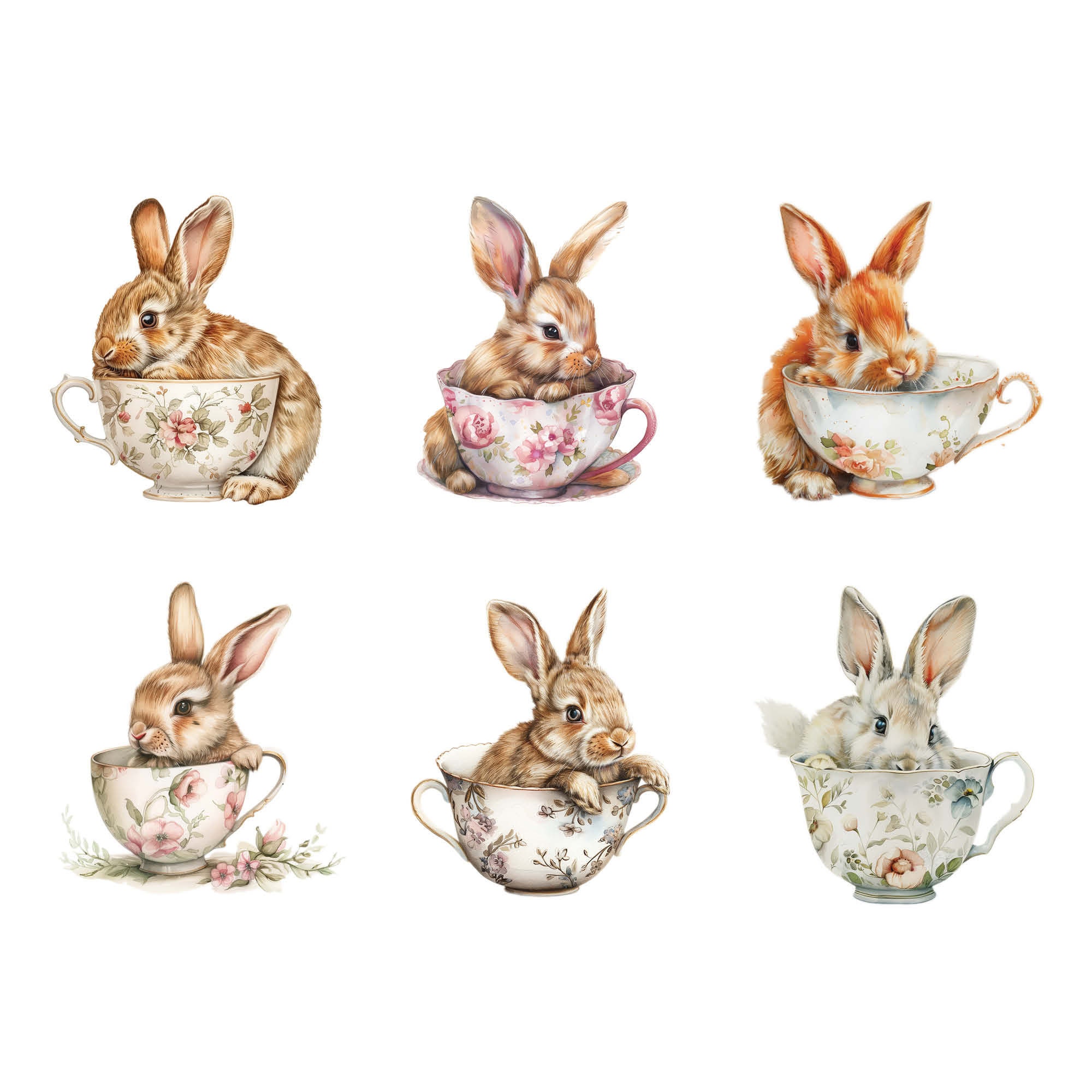 30 Watercolor Bunny Rabbit Tea Party CLIPART PNG for Paper Crafts ...