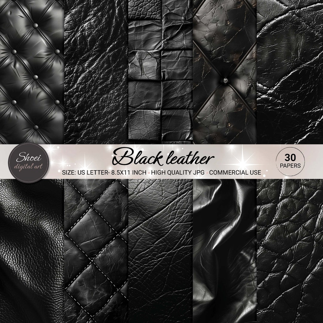 Luxurious Black Leather Texture Digital Paper Collection for Junk ...