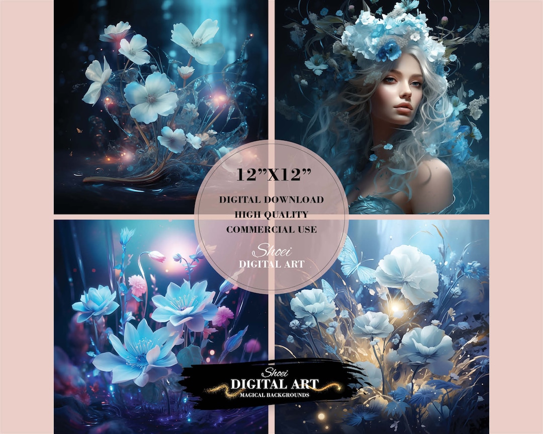 3D Floral Azure Blue Magical Flowers Women Face Scrapbooking - Etsy