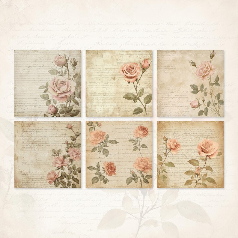 Vintage Rose Digital Paper: Shabby Chic Floral Scrapbook (digital ...