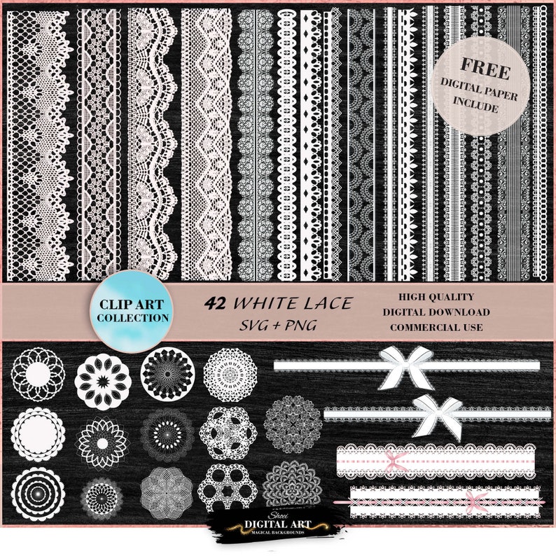 42 White Lace SVG and PNG, White Lace Borders and Circles for ...
