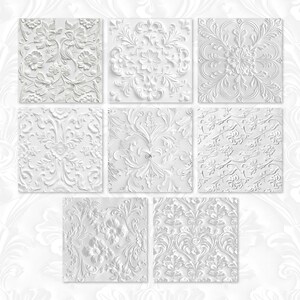 Embossed White Elegant Floral Digital Paper Set - 30 Pages, 12x12 Size ...