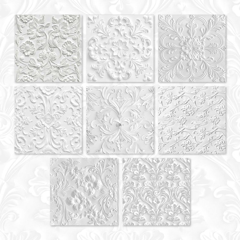 Embossed Floral Digital Paper: White 12x12 Scrapbook Backgrounds (30 ...